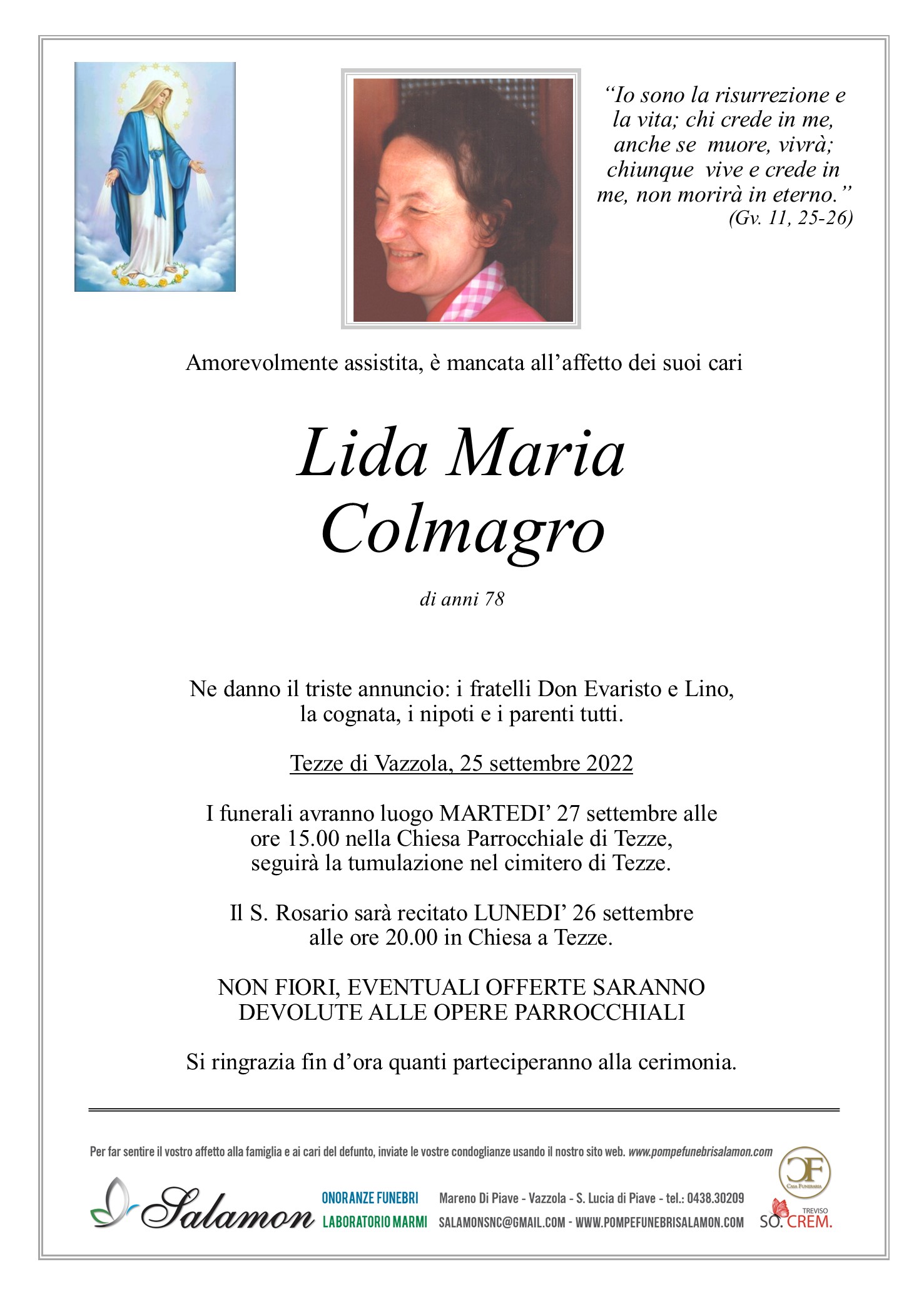 Colmagro Lida Maria - Onoranze Funebri Salamon