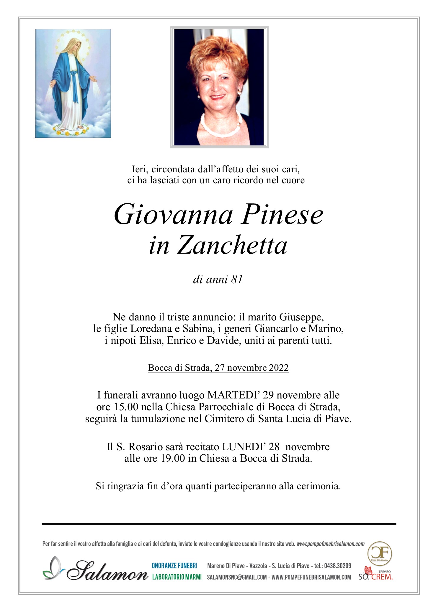 Pinese Giovanna - Onoranze Funebri Salamon