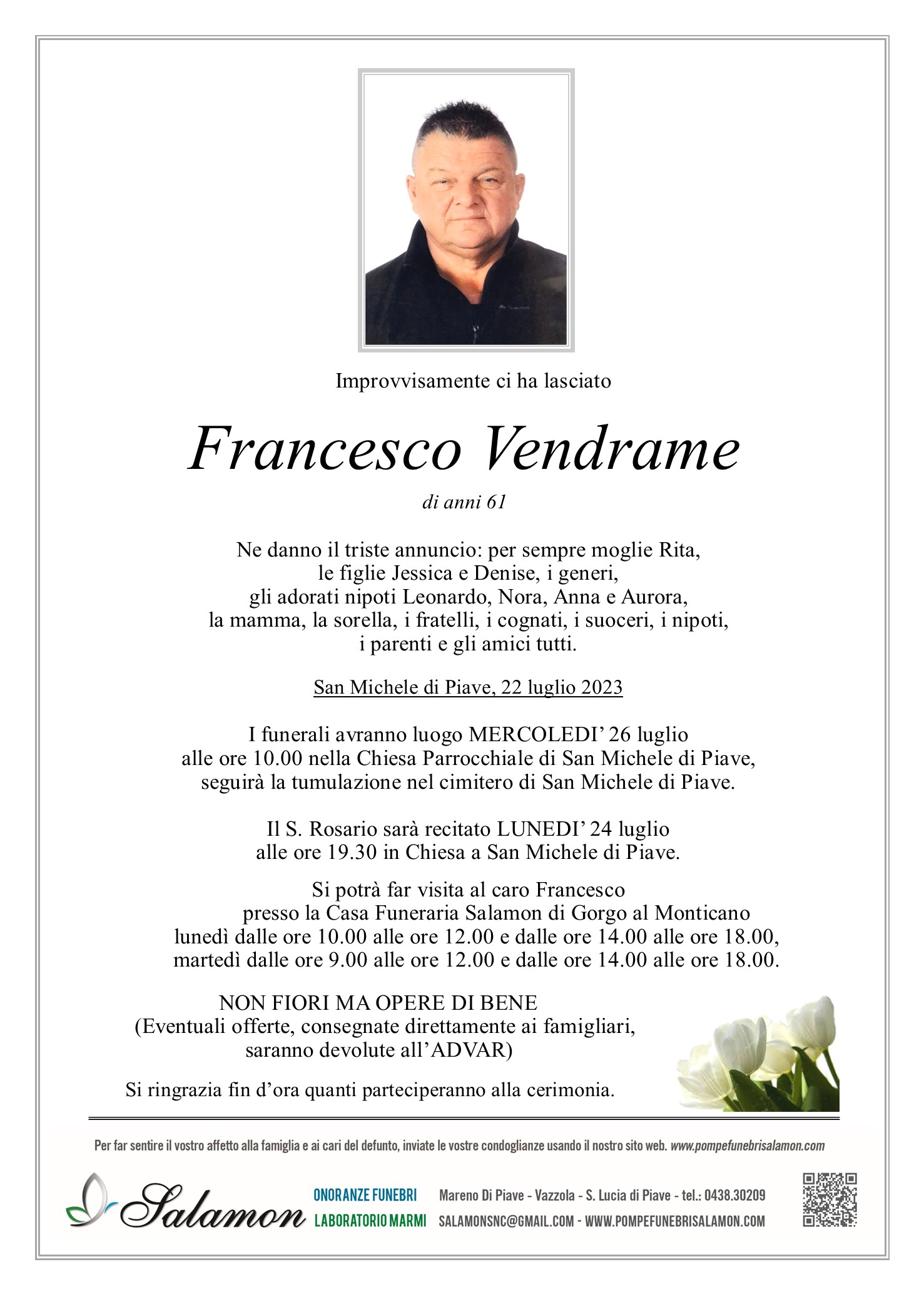 Vendrame Francesco - Onoranze Funebri Salamon